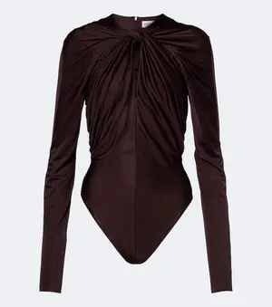 Balmain Draped Satin Bodysuit - Brown