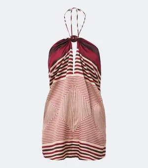 Faithfull The Brand Printed Halterneck Satin Top - Burgundy