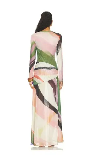 WITH HARPER LU Wrap Mesh Maxi Dress In . Also