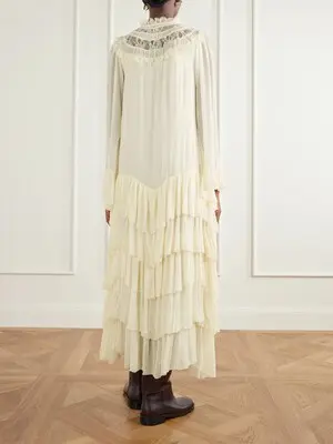 Sea Margaret Ruffled Tiered Lace-trimmed Chiffon Maxi Dress