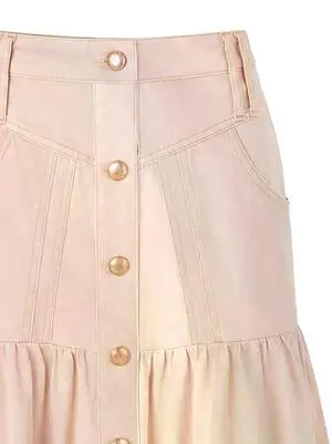 Farm Rio Twill-panelled Ruffled Midi Skirt