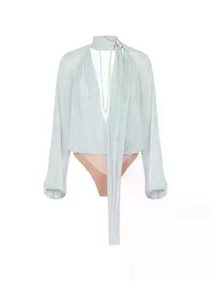 Elisabetta Franchi Crêponne Pussy-bow Bodysuit - Blue