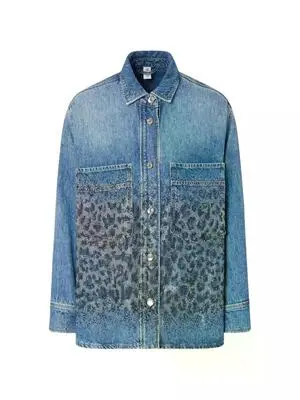 Liu Jo Denim Overshirt With Animal Print Rhinestones - Blue