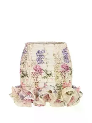 Charo Ruiz Ibiza Turma Floral-print Ruffled Short Skirt - Neutrals