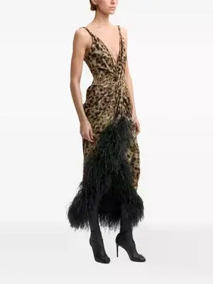 16Arlington Wye Feather-trim Midi Dress