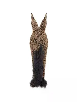 16Arlington Wye Feather-trim Midi Dress - Brown