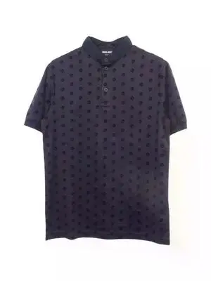 Giorgio Armani Flocky Logo Stand Collar Polo Shirt - Blue