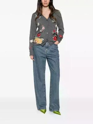 5 PROGRESS Floral-embroidered Cardigan - Grey
