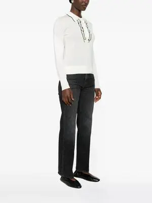 FORTE_FORTE Ruffled-trim Polo-collar Sweater
