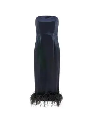 16ARLINGTON Minelli Feather-trim Velvet Midi Dress