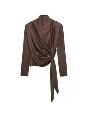 16Arlington Lambro Knotted Silk Top - Brown
