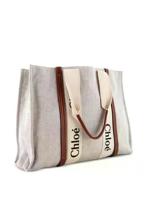 Chloé Woody Canvas With Leather Large Tote Bag