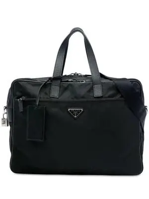 Prada 2013-2026 Saffiano Trimmed Tessuto Business Bag - Black