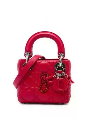 Dior 2017 Mini Lambskin Cannage 8 Crystal Lady Satchel - Red