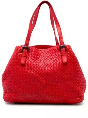 Bottega Veneta 2012-2017 Medium Nappa Intrecciato Cesta Tote Bag - Red