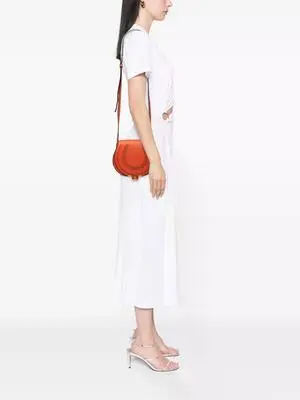 Chloé 2021 Small Grained Leather Marcie Saddle Crossbody Bag Orange