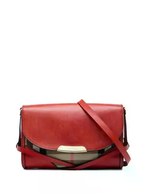 Burberry 2000-2017 Leather And House Check Canvas Bridle Abbott Crossbody Bag - Red