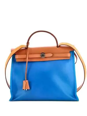 Hermès Herbag Zip Berline Vache Canvas And Leather 31 Shoulder Bag - Blue