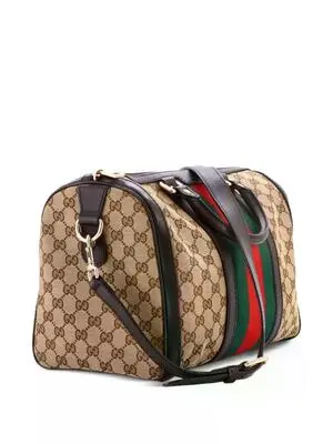 Gucci Vintage Web Boston Bag Gg Canvas Medium Satchel - Brown