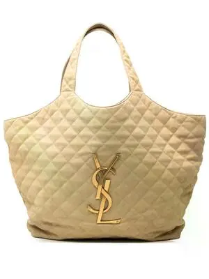 Saint Laurent 2023 Maxi Quilted Nubuck Icare Shopping Tote Bag - Neutrals