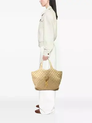 Saint Laurent 2023 Maxi Quilted Nubuck Icare Shopping Tote Bag - Neutrals