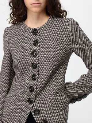 Emporio Armani Cropped Regimental Stripe Blazer In Virgin Wool With Crew Neck