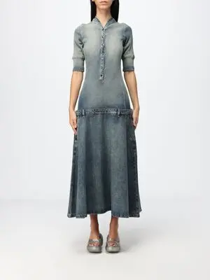 DIESEL® De-anim-s Ribbed Denim Jersey Midi Shirt Dress