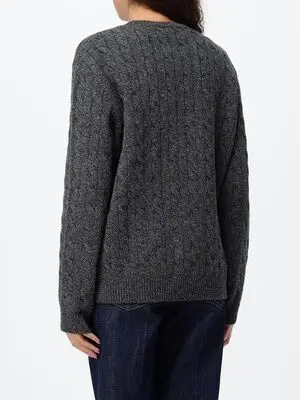 Valentino Garavani Crewneck Sweater In Pure Merino Wool With Applied Logo - Grey