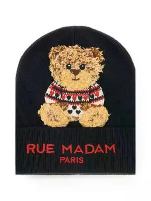 RUE MADAM PARIS Logo-embroidered Beanie Hat - Black