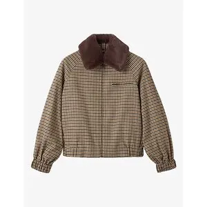 Whistles Faux-fur Collar Check Cotton Bomber Jacket