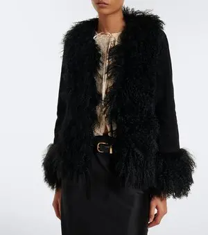 Rixo Sammy Shearling-trimmed Suede Jacket