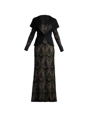 Tadashi Shoji Lace-overlay Shawl-lapel Dress - Black