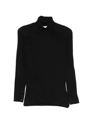 SOLOTRE Buttoned-cuff Roll-neck Top - Black