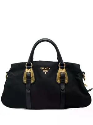 Prada 2000-2013 Soft Calf Trimmed Tessuto Satchel - Black