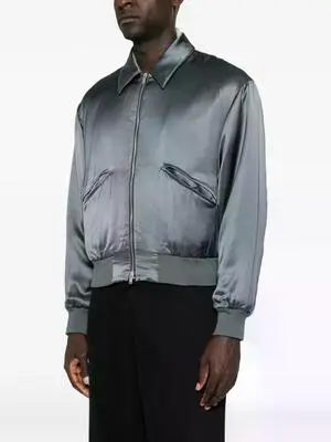 SECOND / LAYER Aces Satin Bomber Jacket - Grey