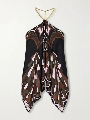 Emilio Pucci Chain-embellished Draped Printed Silk-twill Halterneck Top - Multi