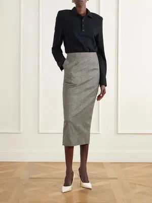 WILLY CHAVARRIA Polo Checked Wool-blend Piqué Midi Dress