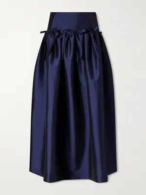 Bernadette Oscar Bow-detailed Gathered Taffeta Midi Skirt - Blue