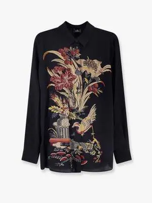 Etro Silk Shirt With Frontal Print - Black