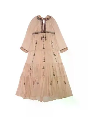 FORTELA Arsia Embroidered Silk Dress - Neutrals