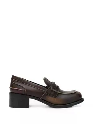 Miu Miu Decò Calf Leather Loafers - Brown