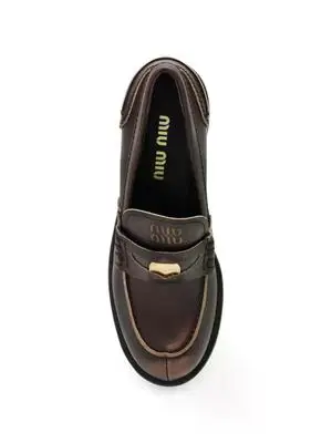 Miu Miu Decò Calf Leather Loafers - Brown