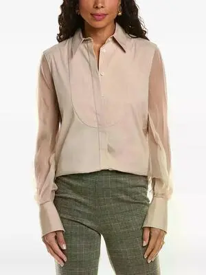 Brunello Cucinelli Sheer-sleeve Bib-detail Shirt - Neutrals