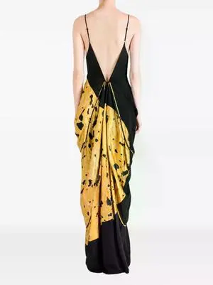 YANGKEHAN Draped Floral-print Maxi Dress - Black