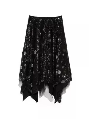 MARC LE BIHAN Sequin-embellished Floral-appliqué Skirt