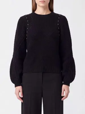 TWINSET Wool Blend Crewneck Sweater With Ribbed Hems - Black