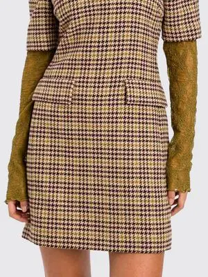 TWINSET Houndstooth Sheath Mini Dress With Puff Sleeves And Lace Inserts
