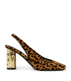 Givenchy Calf Hair Leopard Print Tape Slingback Pumps 85 - Black