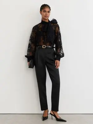 REISS Ellen Petite Satin Single-pleated Trousers Black