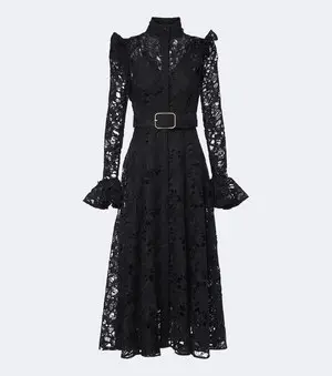 LEO LIN Aliyah Belted Guipure Lace Midi Dress - Black